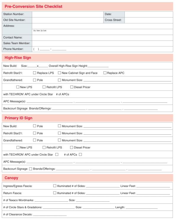 Texaco 2020 Guidelines: Image Component Checklist